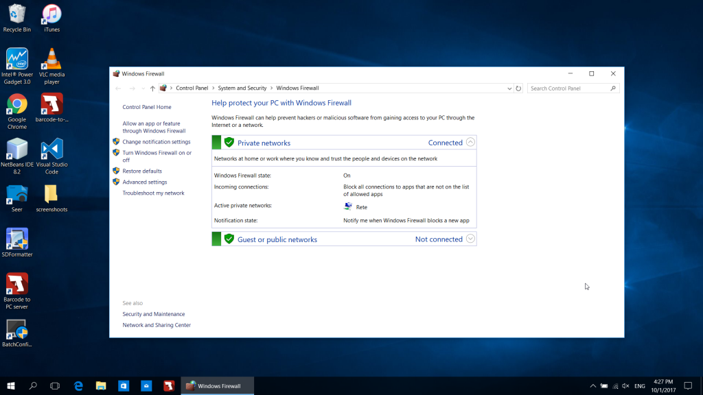 Configure Windows Firewall - Barcode to PC