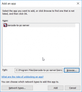 Configure Windows Firewall - Barcode to PC